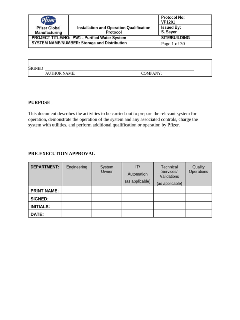 VP1201 - IOQ Purified Water System 04-04-03 | PDF | Verification And ...
