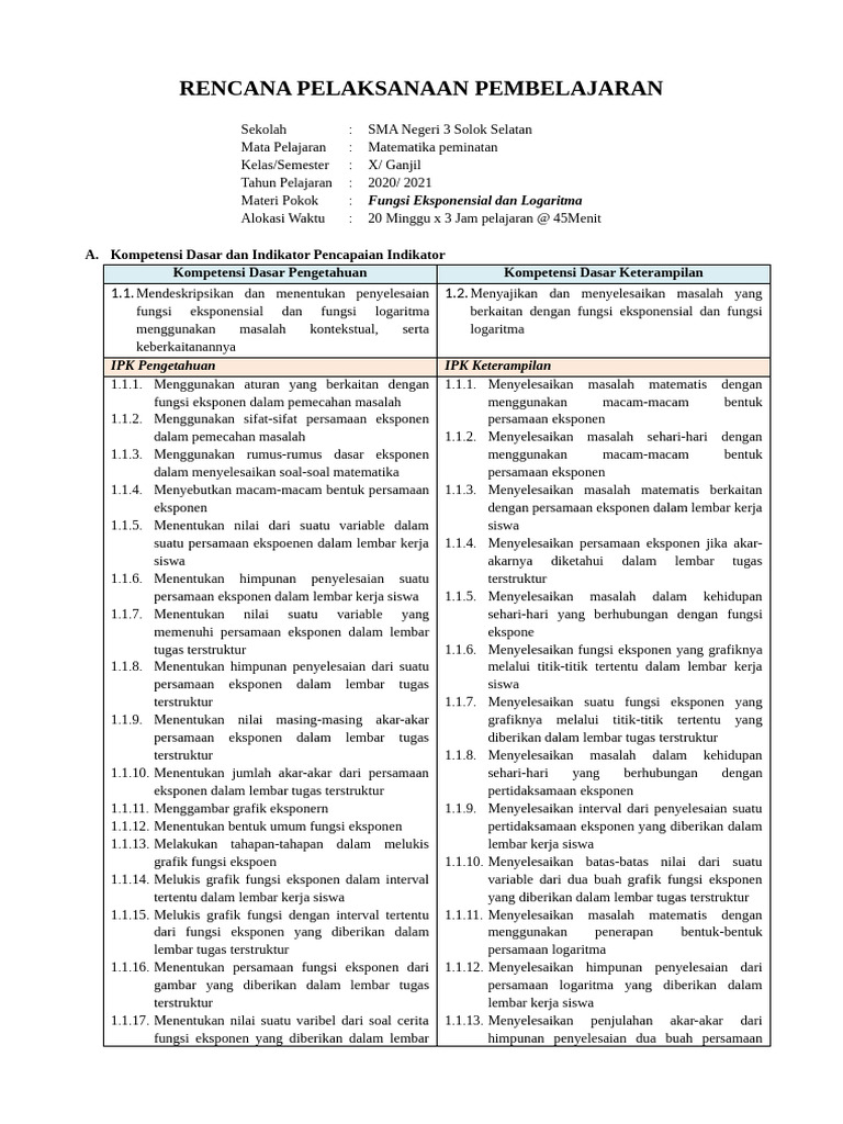 RPP Fungsi Eksponen Dan Logaritma | PDF | Sains & Matematika | Komputer