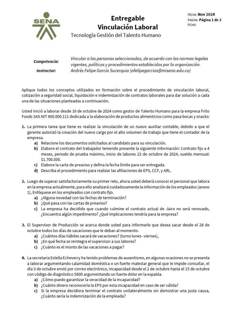 Entregable Vinculación 2024 | PDF | Relaciones laborales | Economias