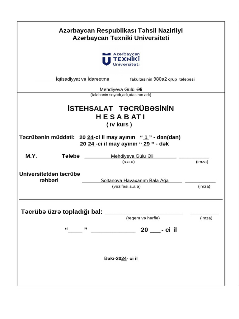 Mehdiyeva Gülü - Hesabat | PDF