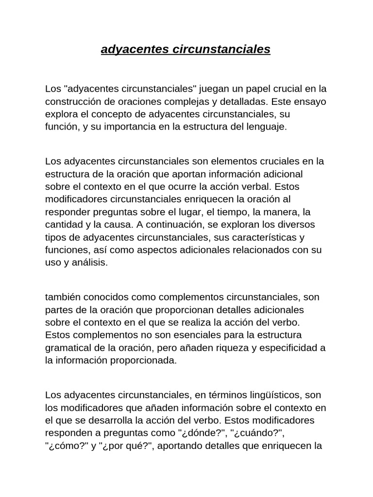 Adyacentes Circunstanciales: Guía Completa | PDF | Adverbio | Oración ...