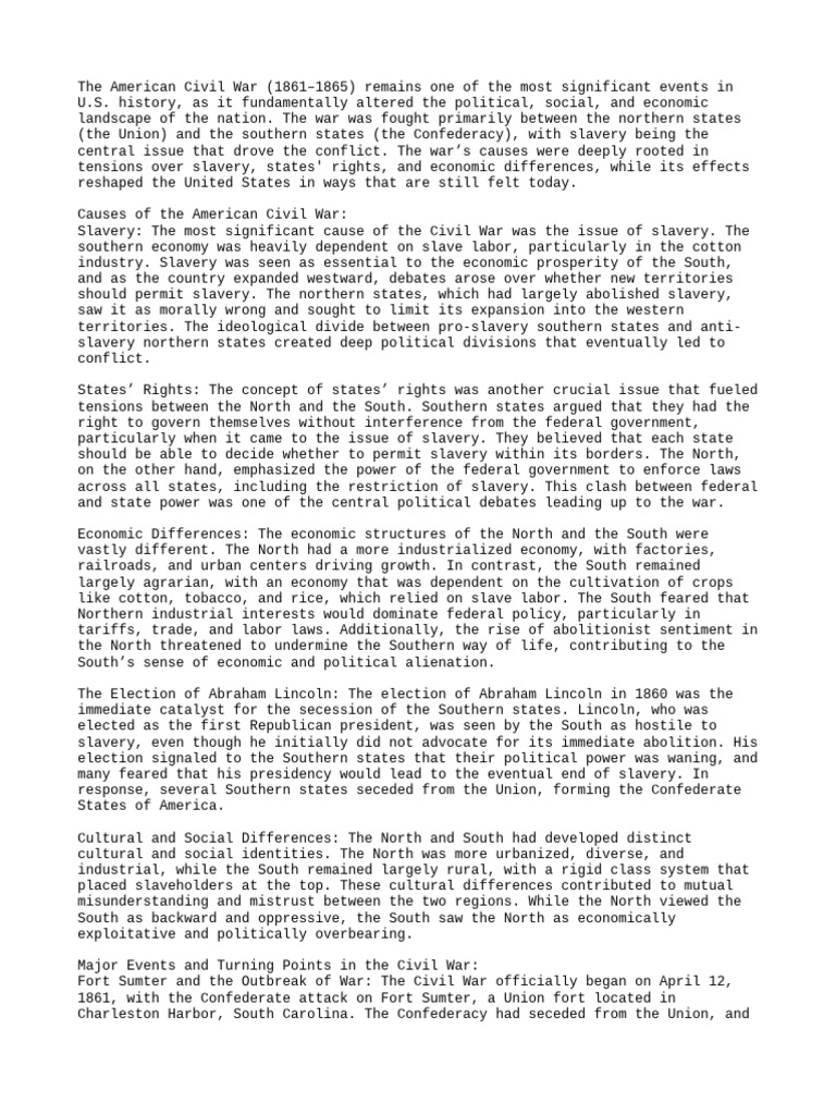 The Causes and Effects of The American Civil War | PDF | Confederate ...