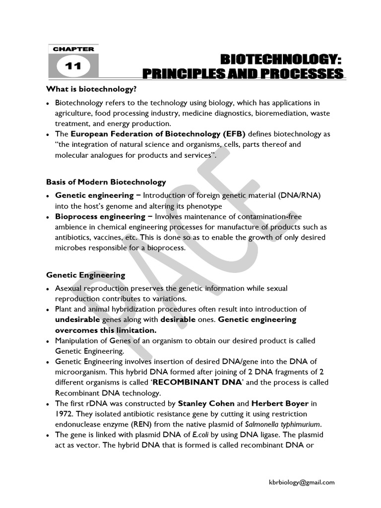 Biotechnology - Principles and Processes - PACE | PDF | Restriction Enzyme | Plasmid