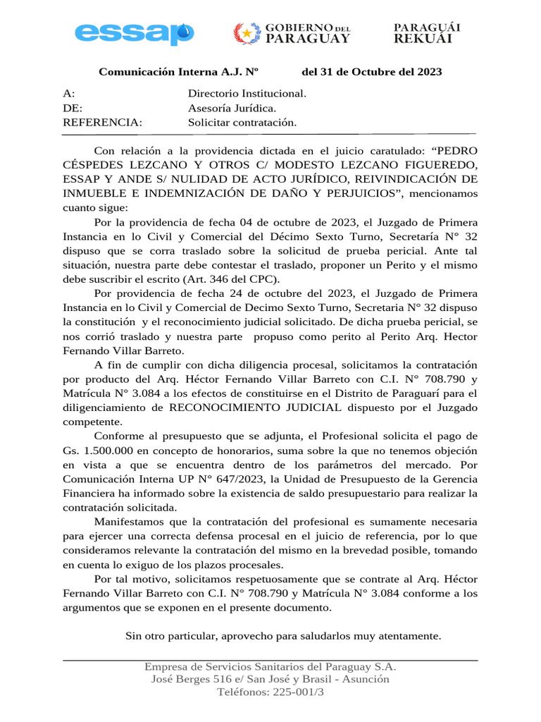 Contratación Héctor Fernando Villar Barreto | PDF