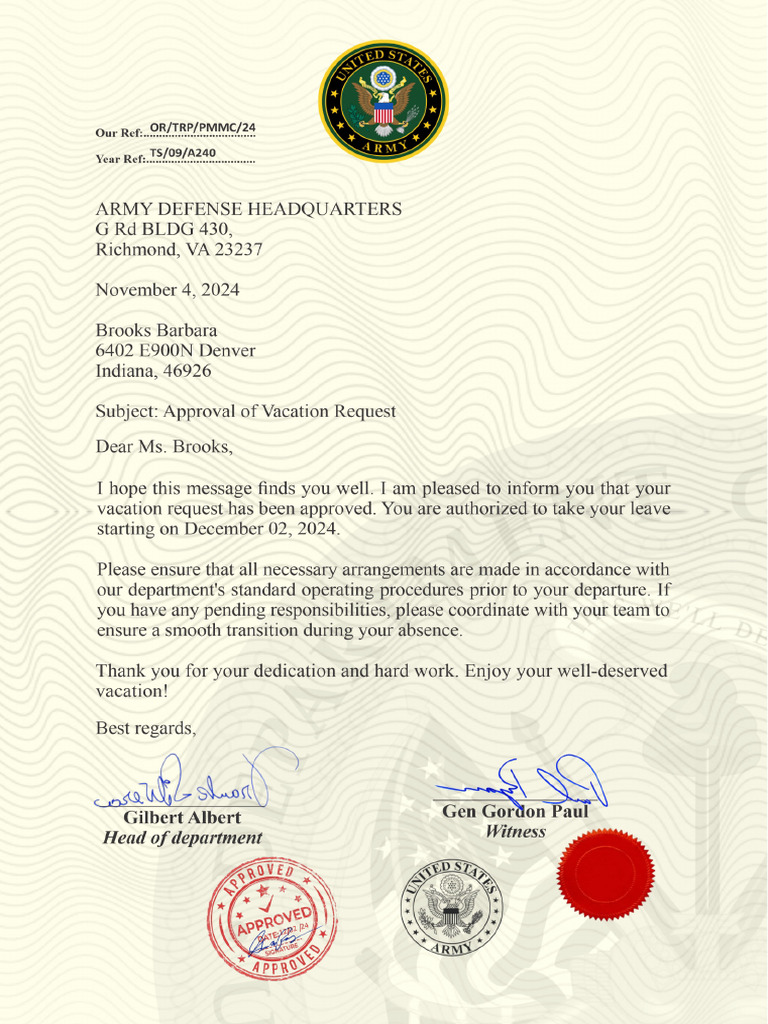 Approval of Vacation Request | PDF