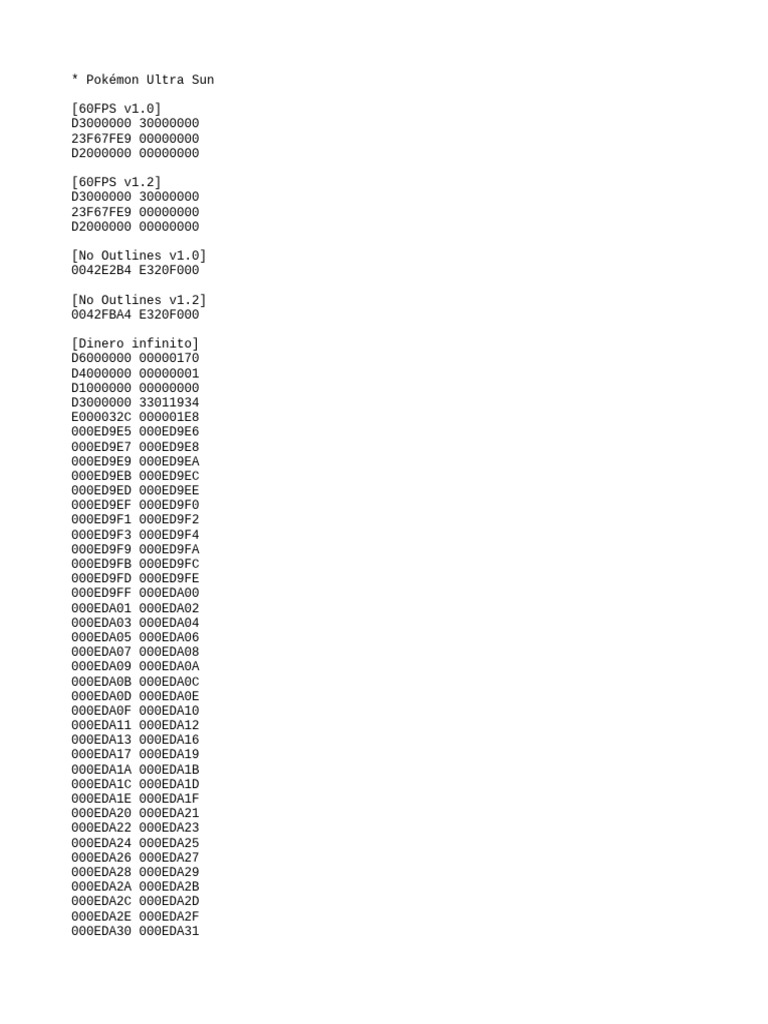 Pokémon Ultra Sun Cheat Codes | PDF
