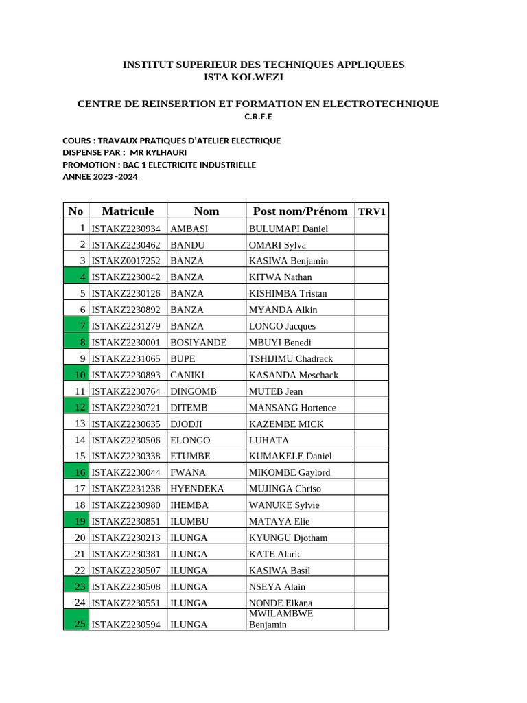 BAC1 Electrotechnique 2023-2024 List | PDF