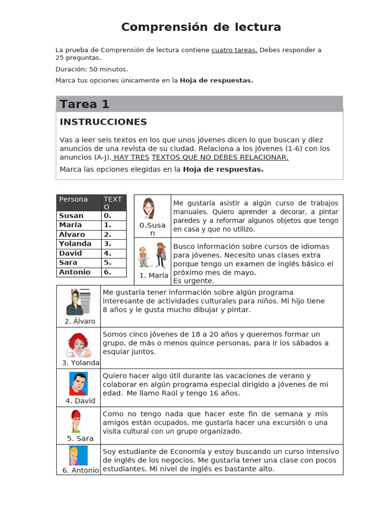 Comprensión lectora A2 para jóvenes | PDF