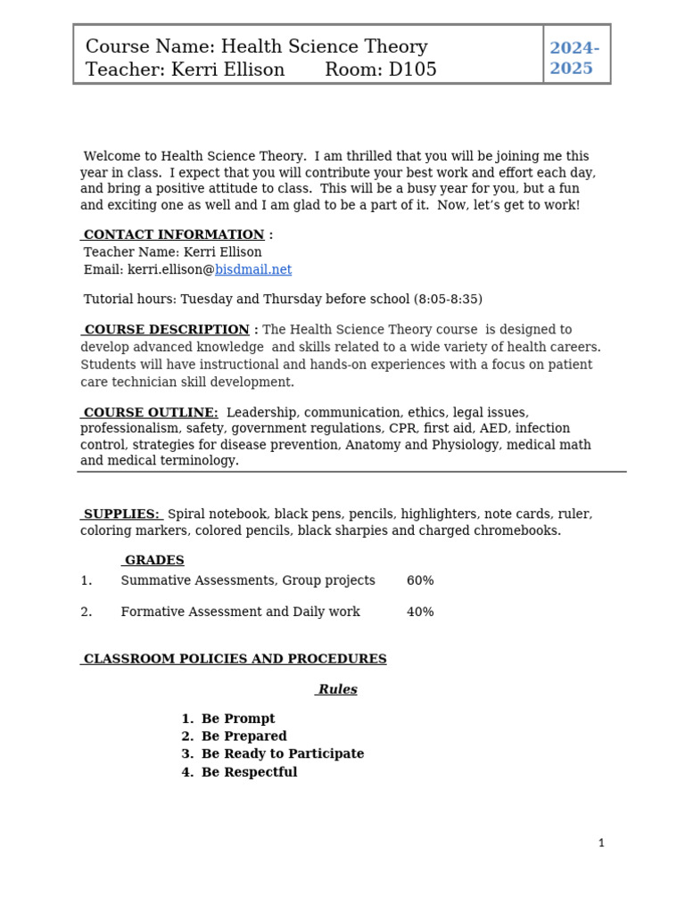 Health Science Theory Course Guide | PDF | Science