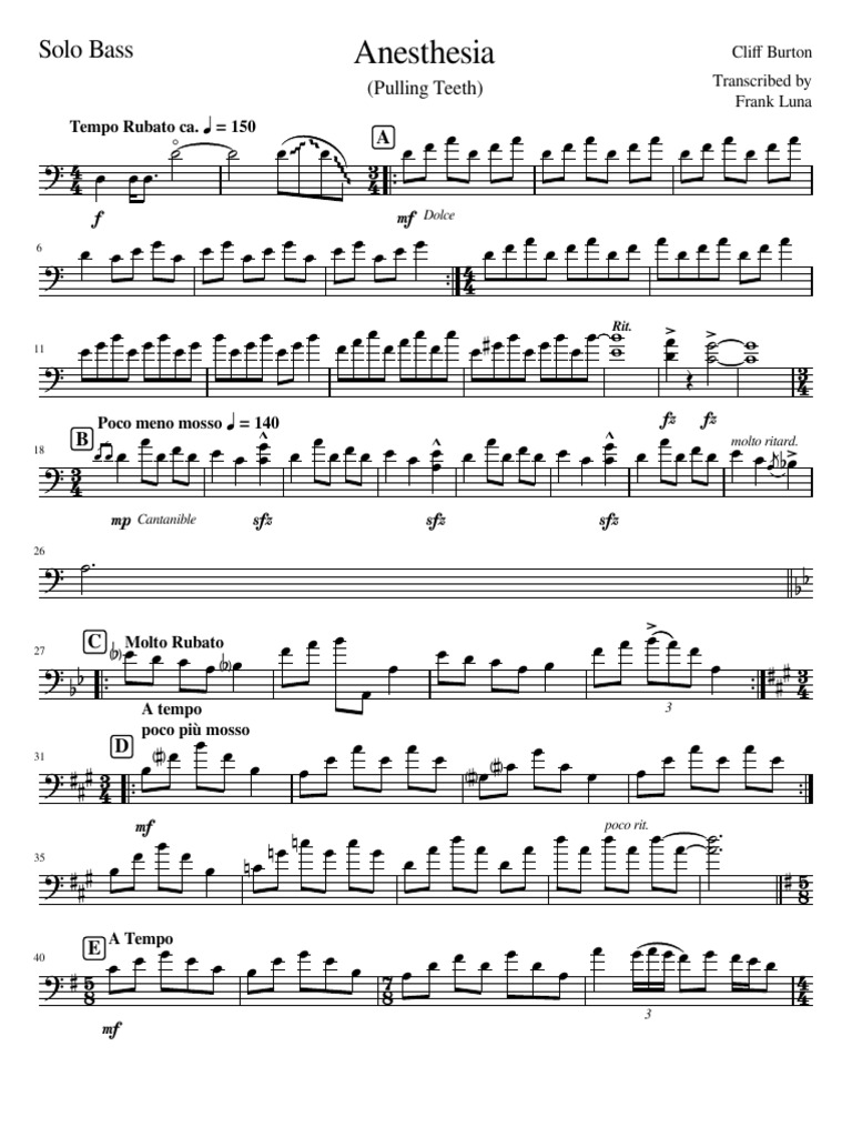 Anesthesia Pulling Teeth Solo Bass Intro | PDF | Tempo | Music Theory