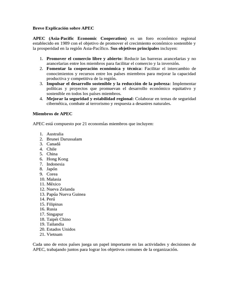 Breve Explicación Sobre APEC | PDF
