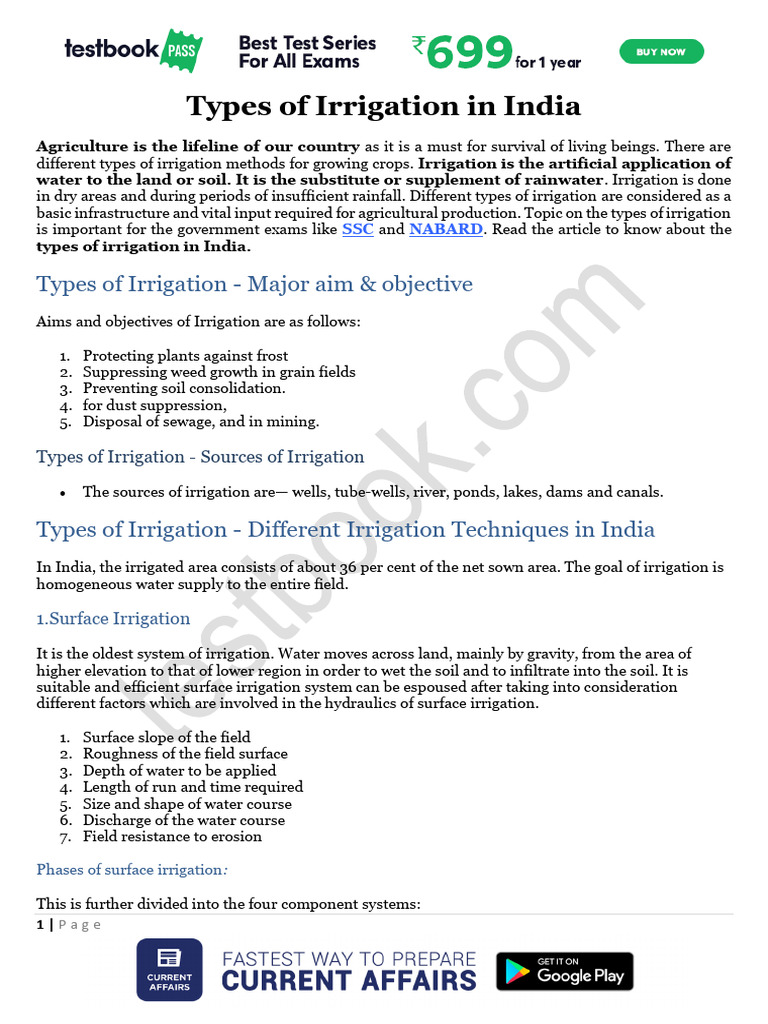 Types of Irrigation Methods in India | PDF | Irrigation | Soil
