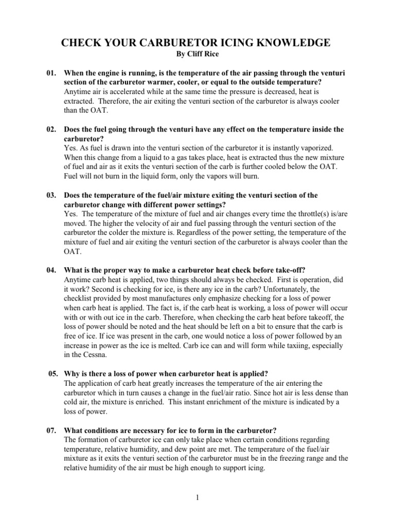 Check Your Carburetor Icing Knowledge | PDF | Carburetor | Ice