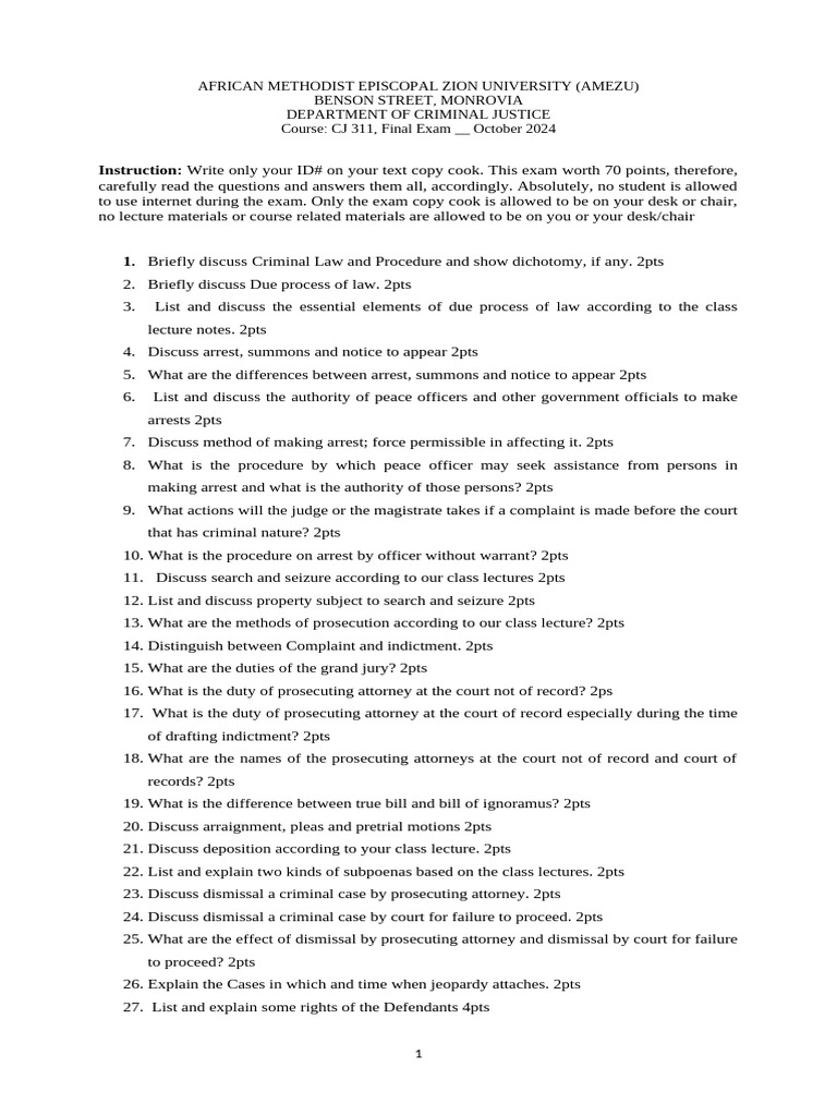 CJ 311 Final Exam: Criminal Justice Concepts | PDF | Arrest | Summons
