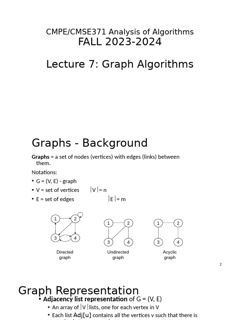 CMPE371 Lecture - 7 2324 FALL PART I | PDF | Vertex (Graph Theory) | Algorithms And Data Structures