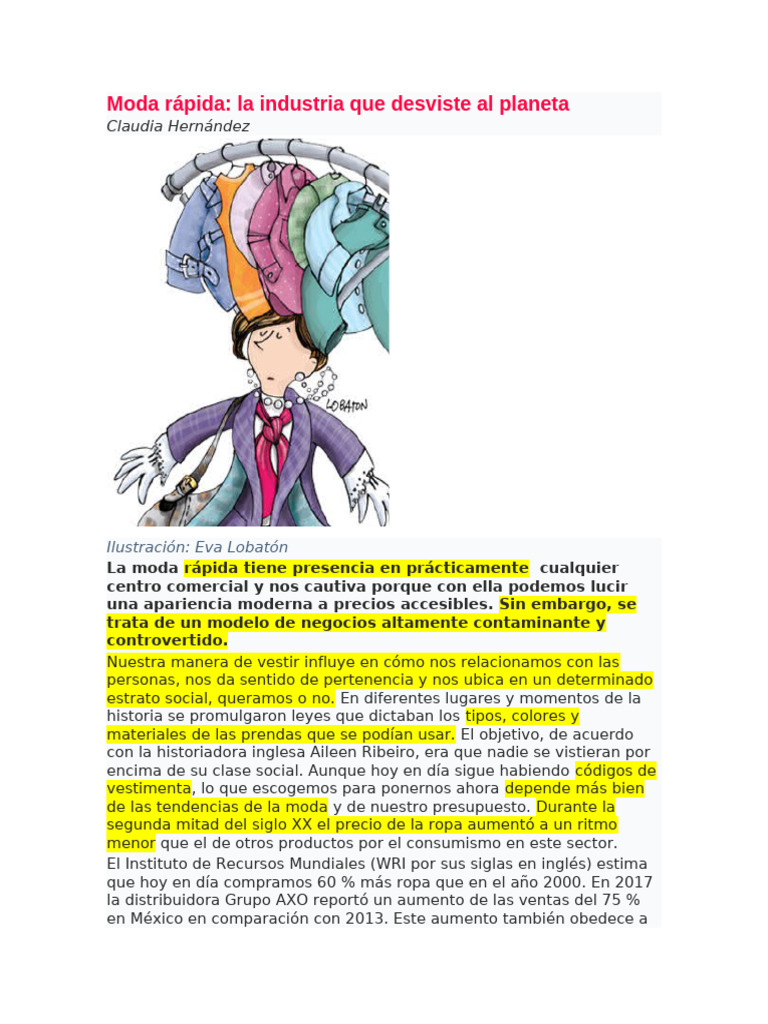 Impacto de la moda rápida en el planeta | PDF | Finanzas y dinero ...