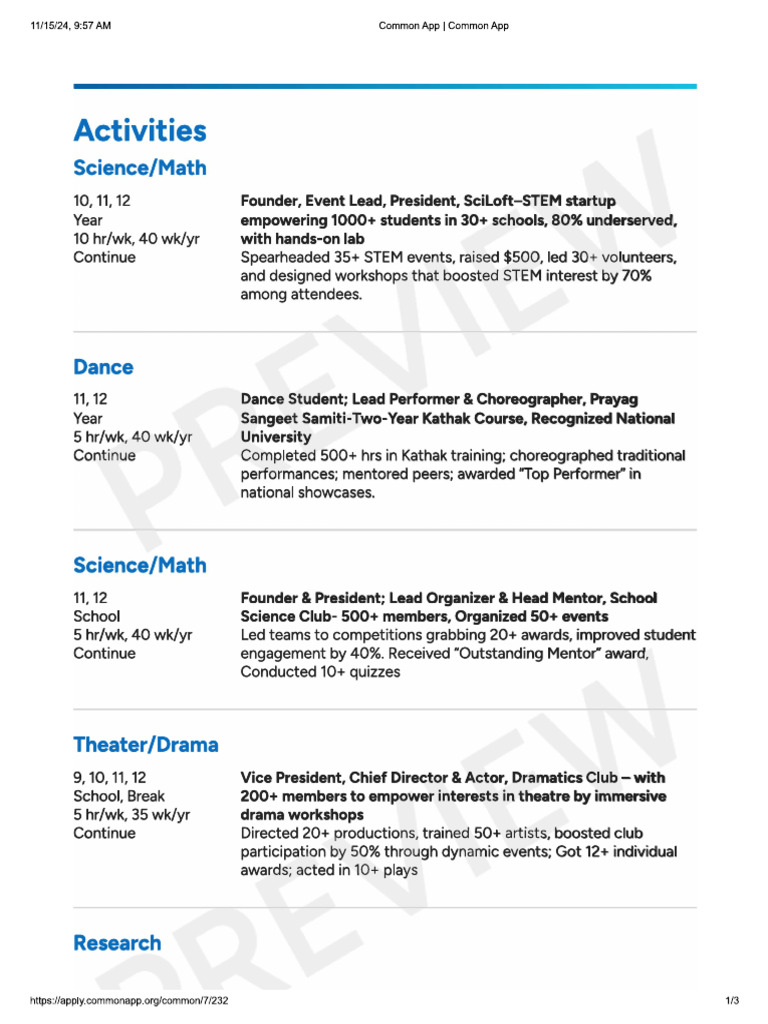 Activity List Common App | PDF