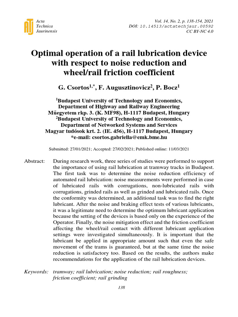 Optimal Operation of A Rail Lubrication | PDF | Friction | Applied And ...