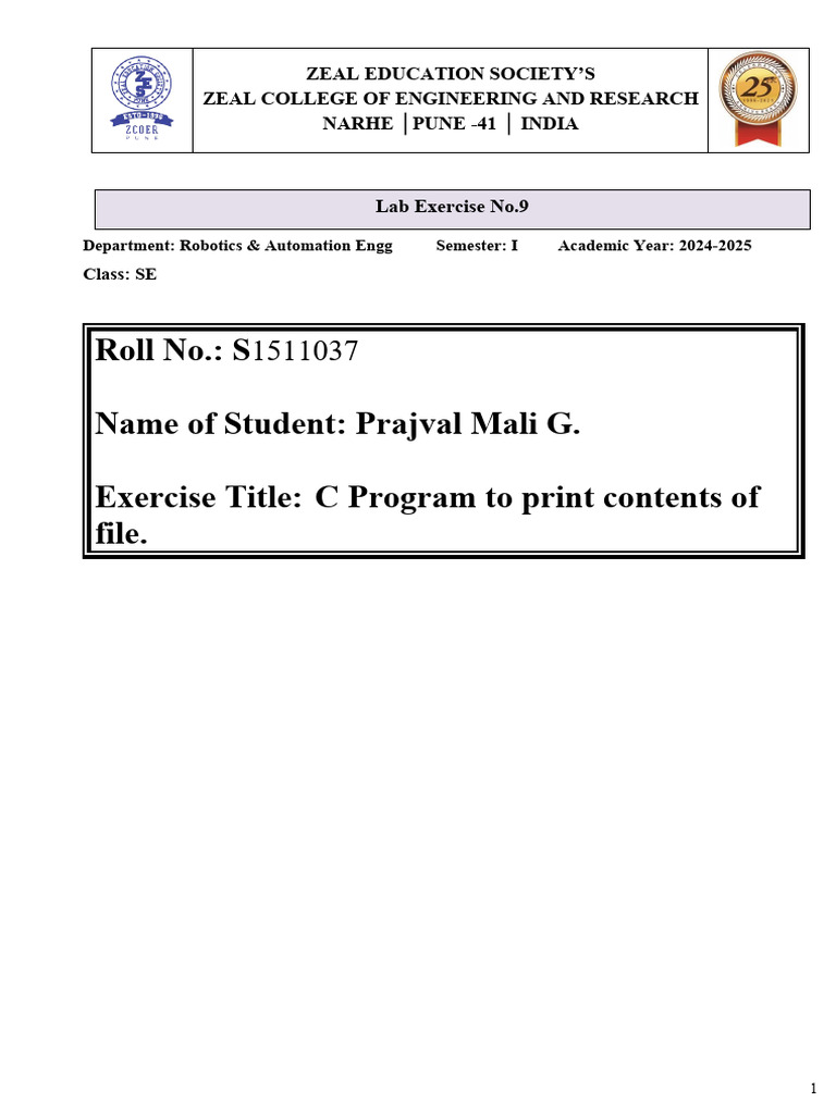 S37 Prajval Mali Exercise No9 | PDF | Teaching Methods & Materials | Computers