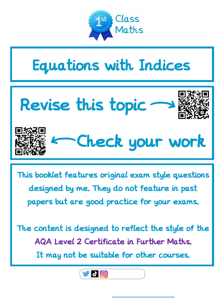 Equations With Indices Exam Questions | PDF | Mathematics | Qualifications