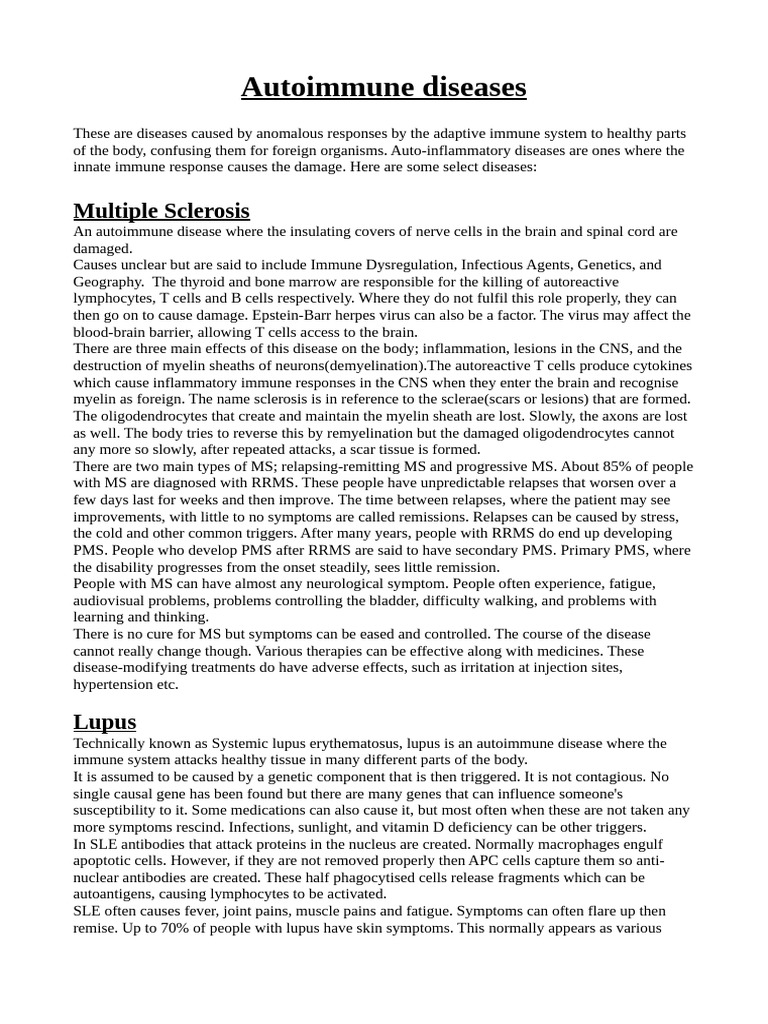 Understanding Autoimmune Diseases: MS & Lupus | PDF | Multiple ...