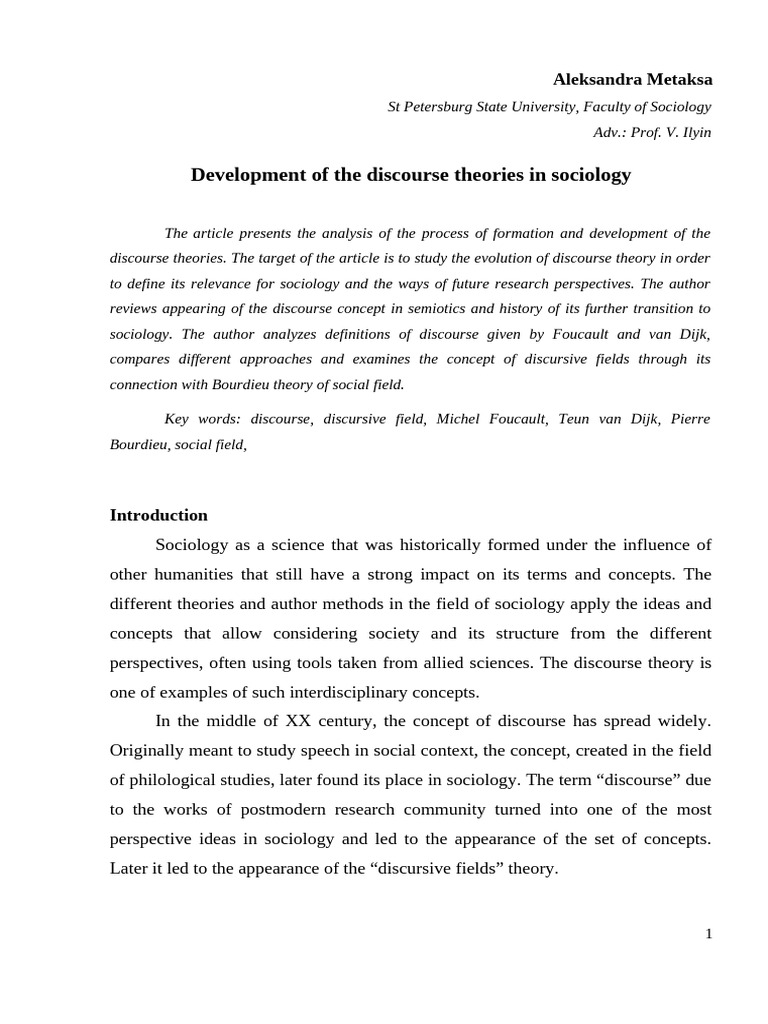 Development of The Discourse Theories in Sociology | PDF | Discourse ...