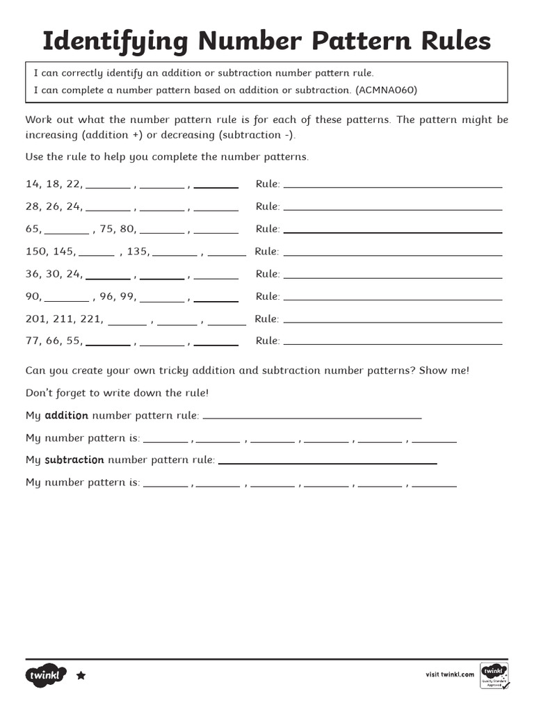 t2 M 2589 Identifying The Number Pattern Rule Differentiated Activity Sheets Australian - Ver ...