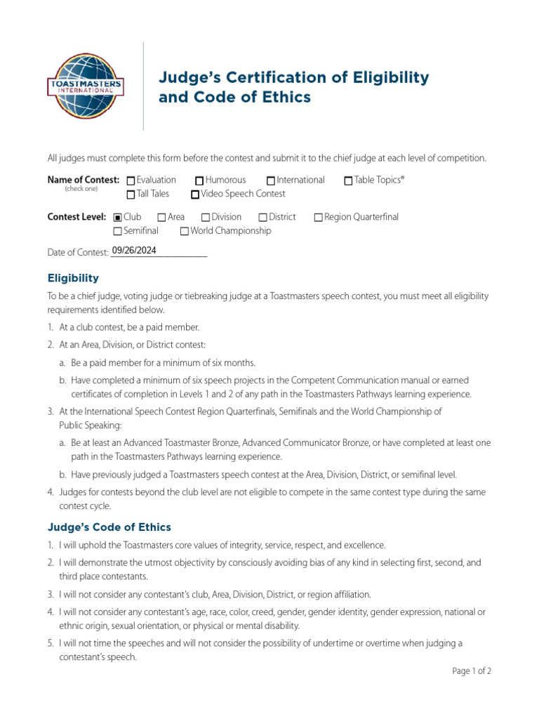 1170 Judges Certification of Eligiblity and Code of Ethics | PDF