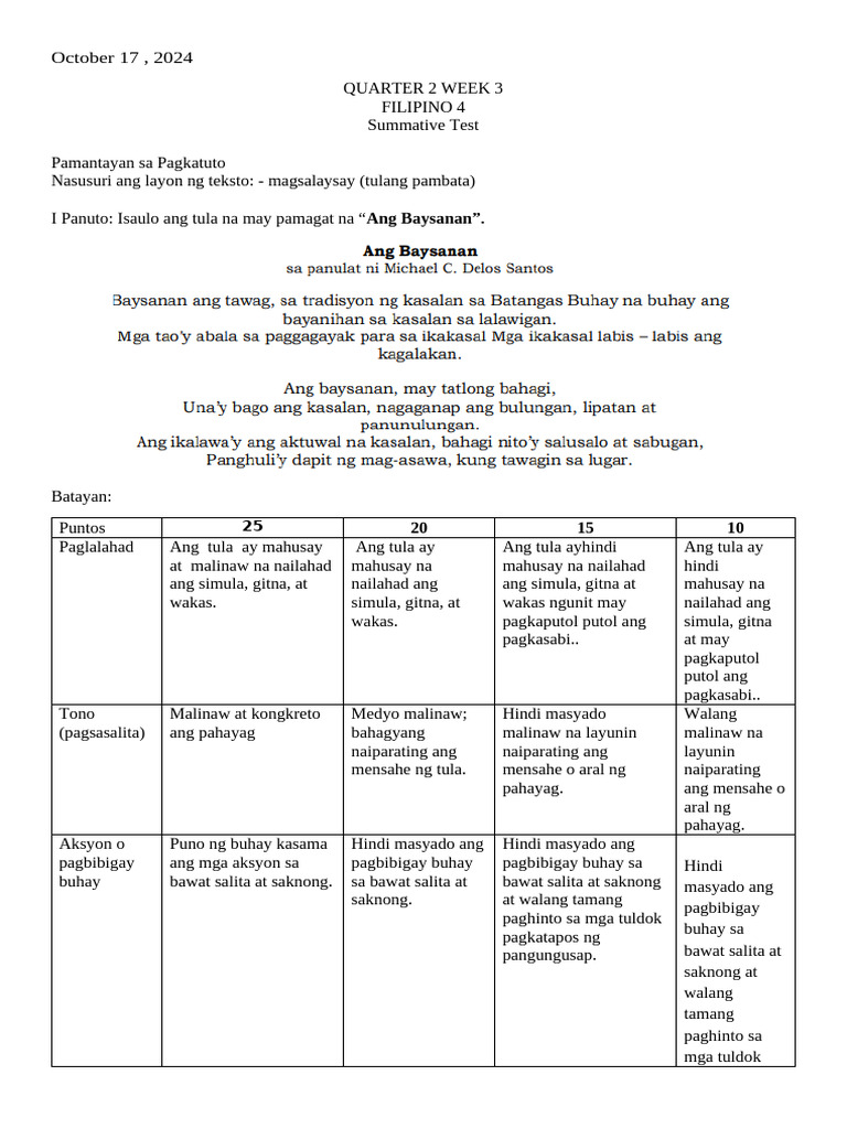 Q2 Summative Test Week 4 | PDF