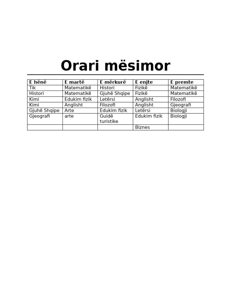 Orari Mësimor | PDF