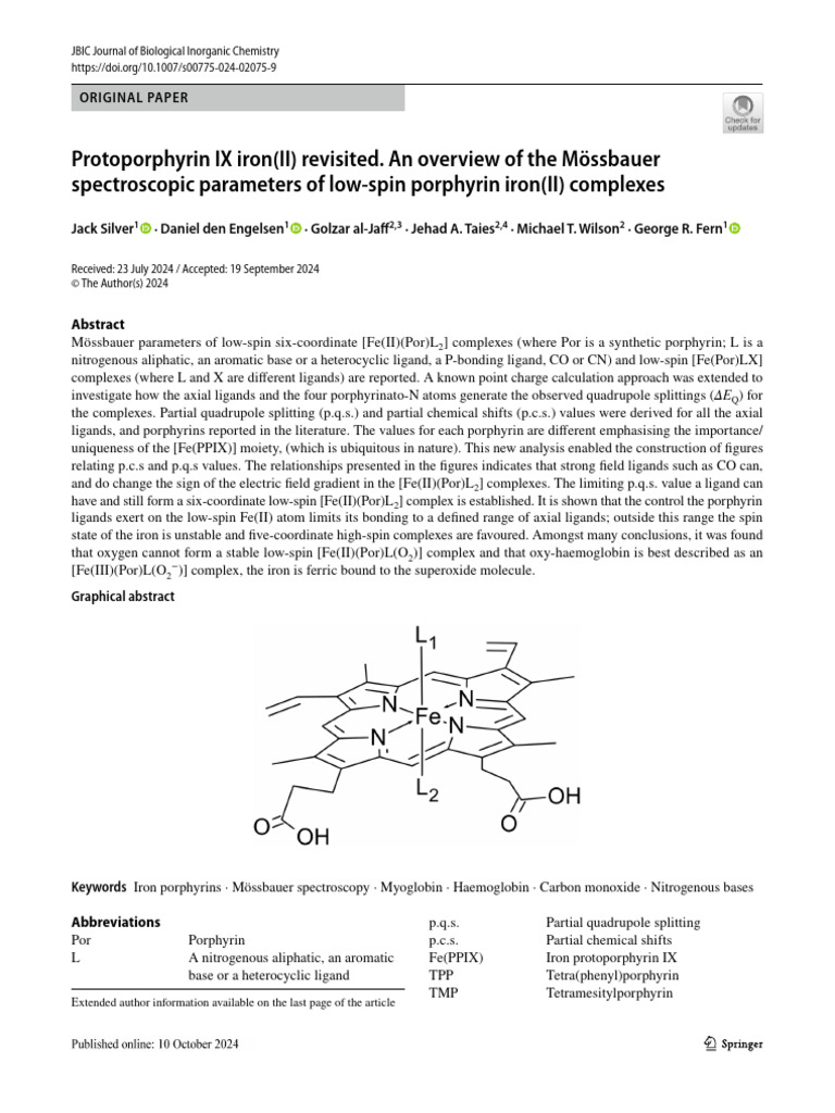Protoporphyrin IX Iron (II) Revisited. An Overview of The Mössbauer ...