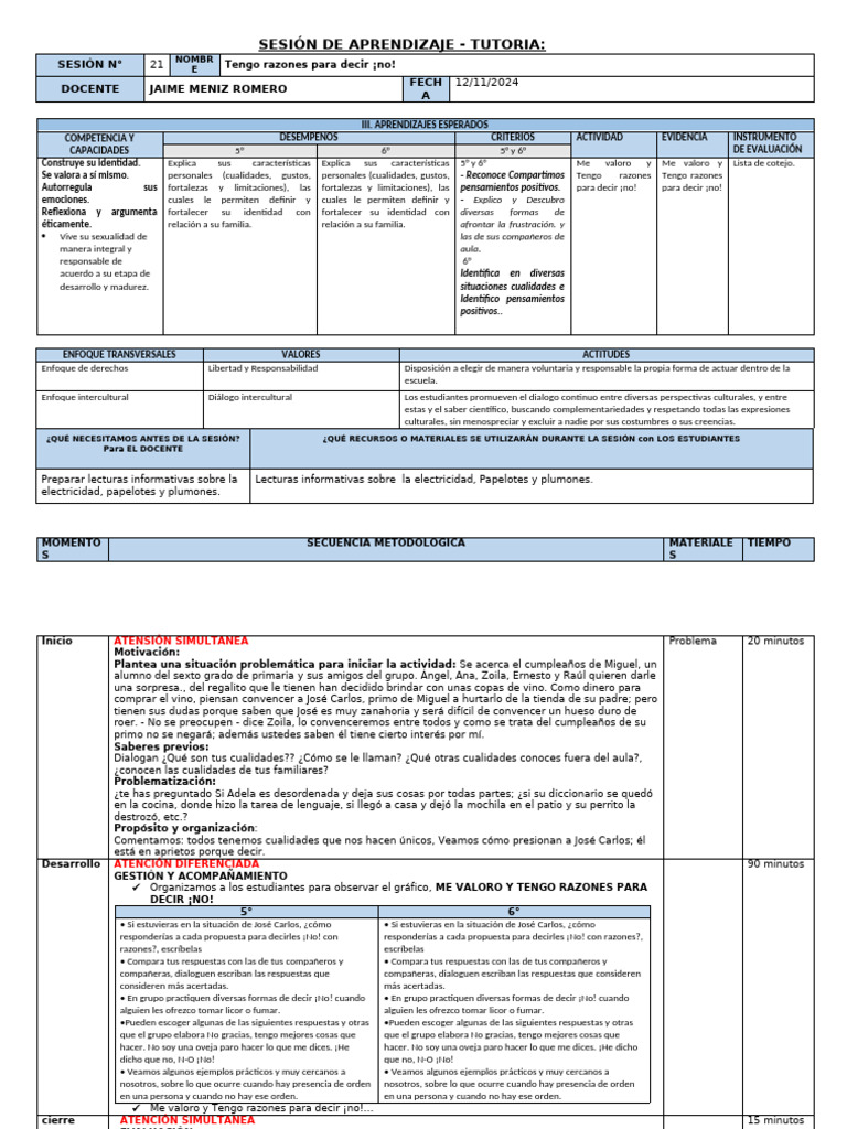 SESIÓN DE APRENDIZAJE 21 - Tut | PDF | Evaluación