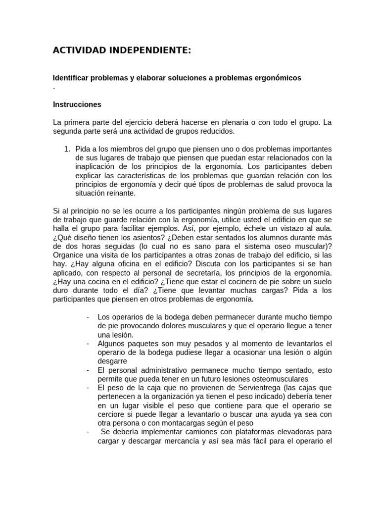 ACTIVIDAD INDEPENDIENTE 2 | PDF | Factores humanos y ergonomía