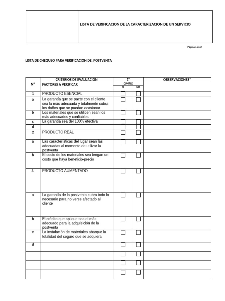 Lista de Verificacion Postventa | PDF