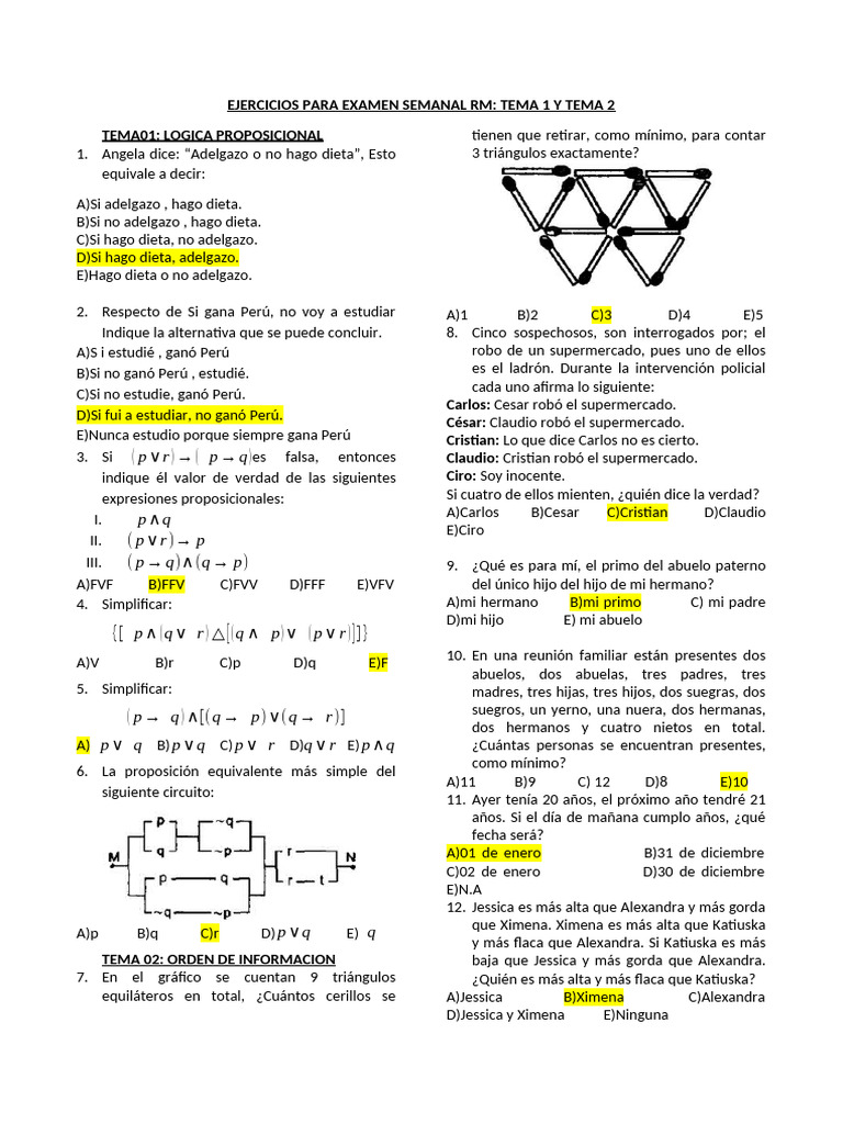 Ejercicios para Examen Semanal RM 2023 | PDF | Lógica | Lógica matemática