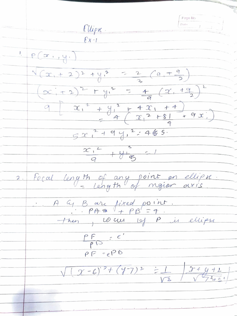 Homework Of Ellipse Ex 1 2 Pdf