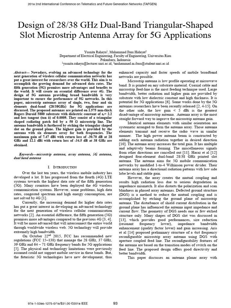 38 GHZ Dual-Band Triangular-Shaped Slot Microstrip Antenna Array For 5G ...