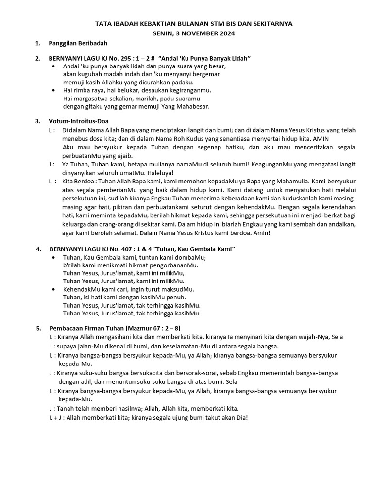 November 2024 TATA IBADAH KEBAKTIAN BULANAN STM BIS DAN SEKITARNYA | PDF