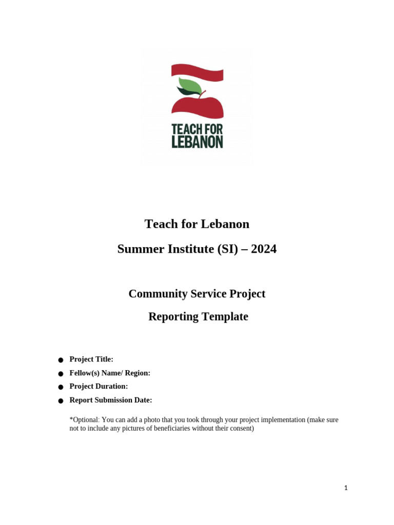 Community Service Project Reporting Template | PDF
