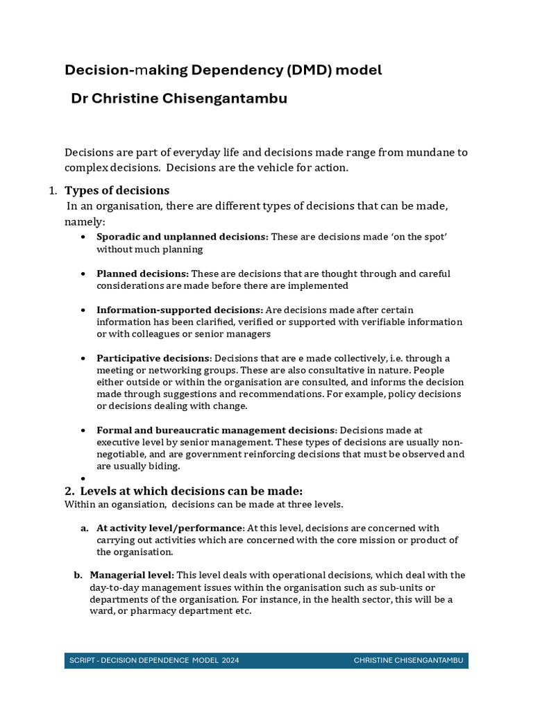 Script For Decision Dependence Model | PDF | Cognition | Business
