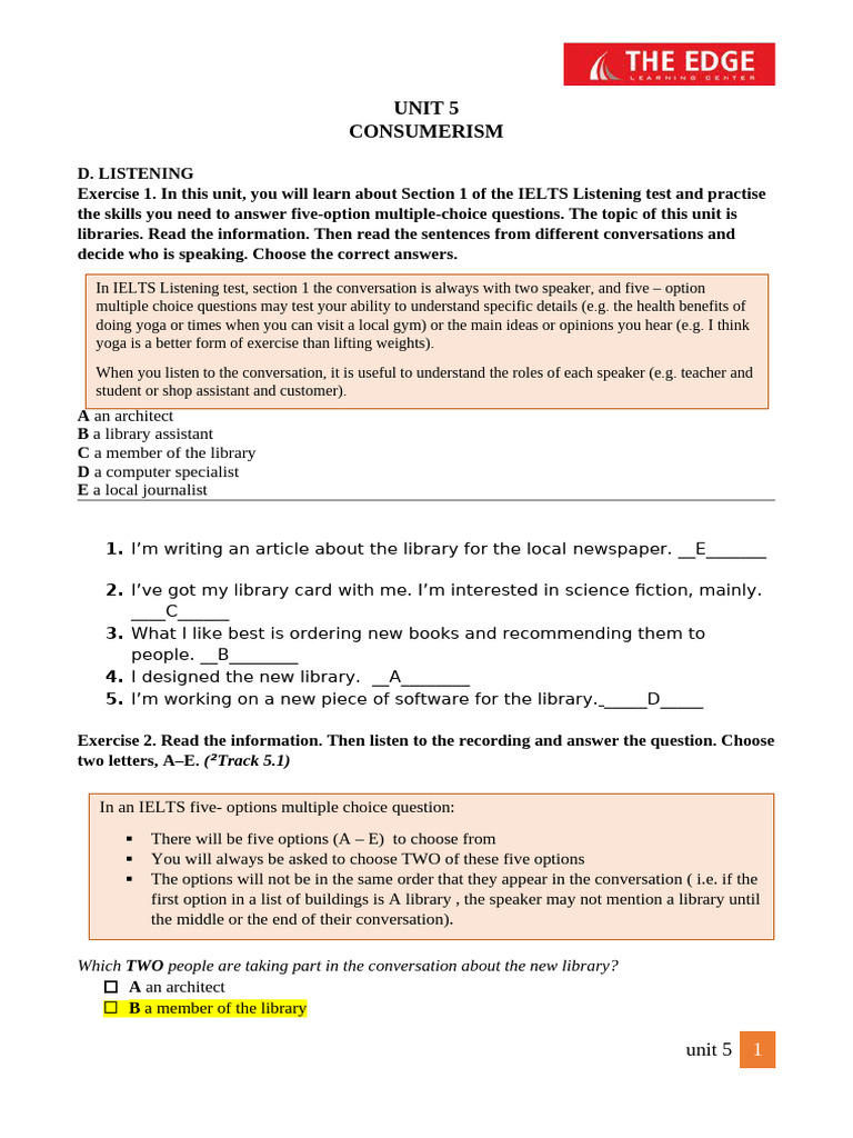 Unit 5 - Student Lis&speak | PDF | Multiple Choice | International ...