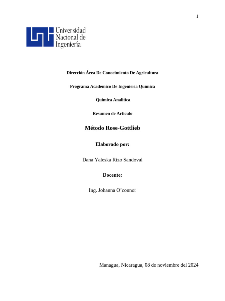 Metodo Gravimetrico Rose-Gottlieb | PDF | Productos lácteos | Leche