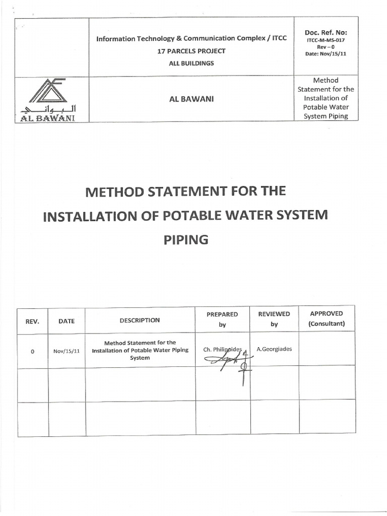 ITCC-M-MS-017 Rev.0 - Installation of Potable Water System Piping | PDF