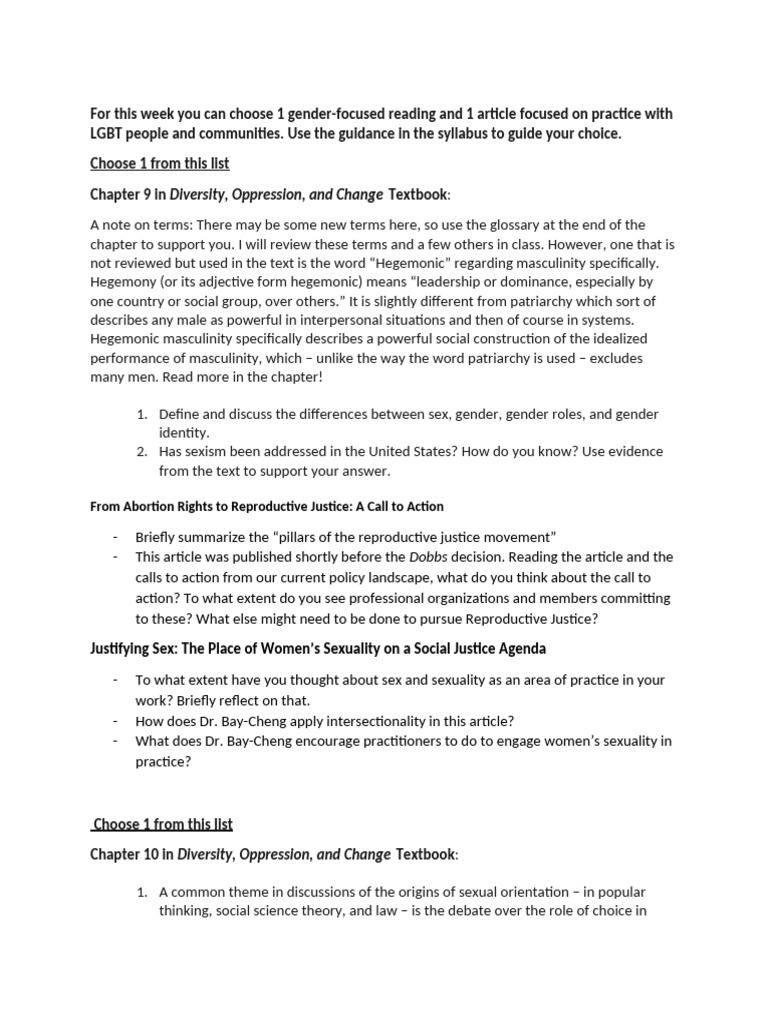 Week 10 Reading Guide FA24 | PDF | LGBTQIA+ Studies | Transgender