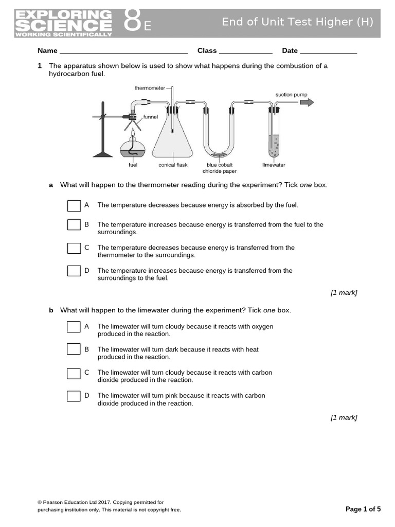 8E Combustion End of Unit Test | PDF | Oxide | Combustion
