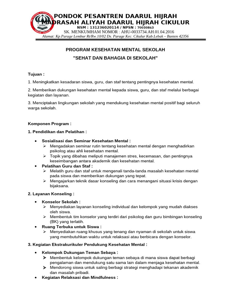 Program Kesehatan Mental Sekolah | PDF