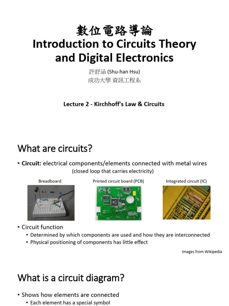Introduction To Circuits Theory and Digital Electronics: Lecture 2 - Kirchhoff's Law & Circuits ...