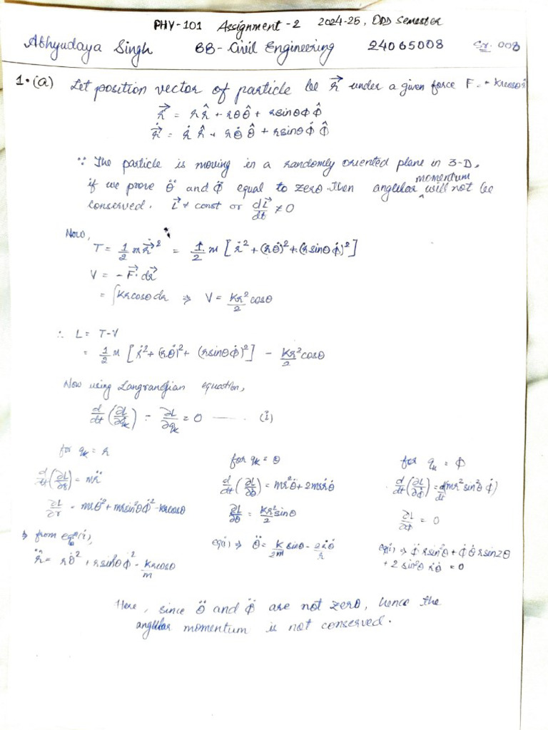 Phy101 Assign2 Iitbhu | PDF