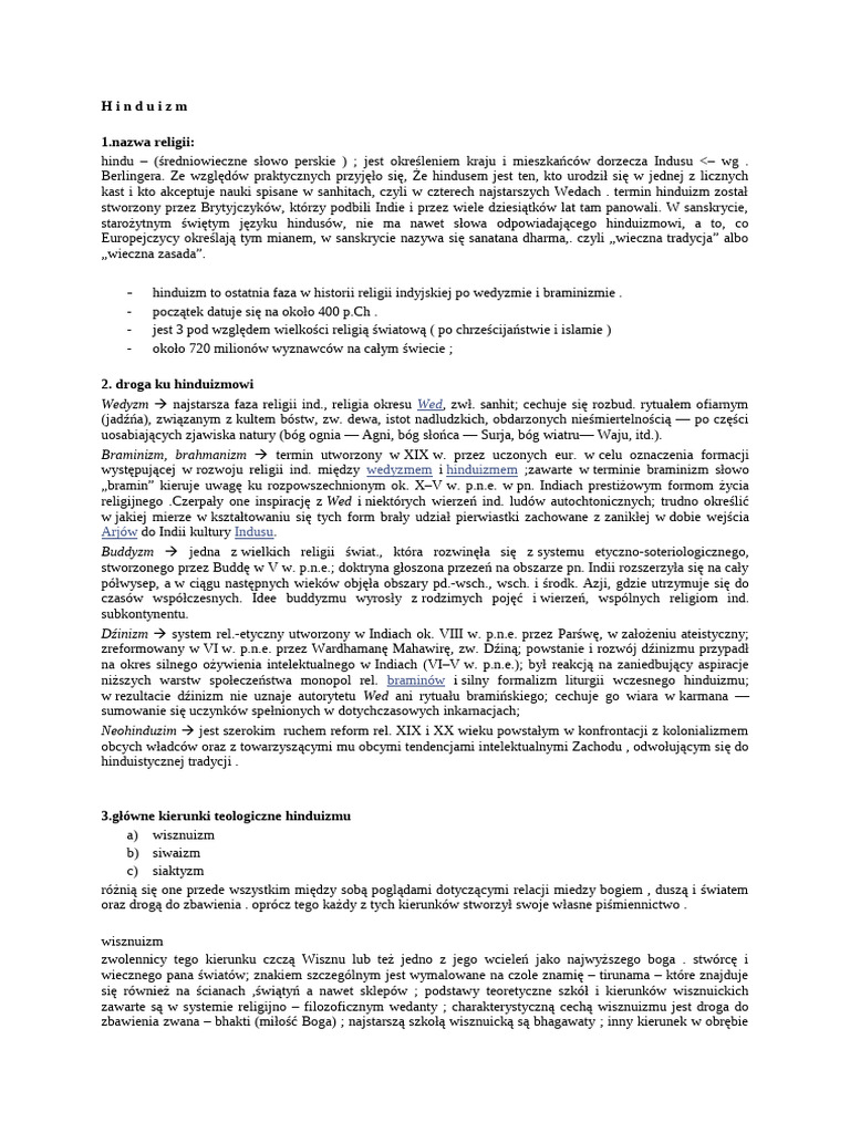 Notatek PL Hinduizm Opracowanie | PDF