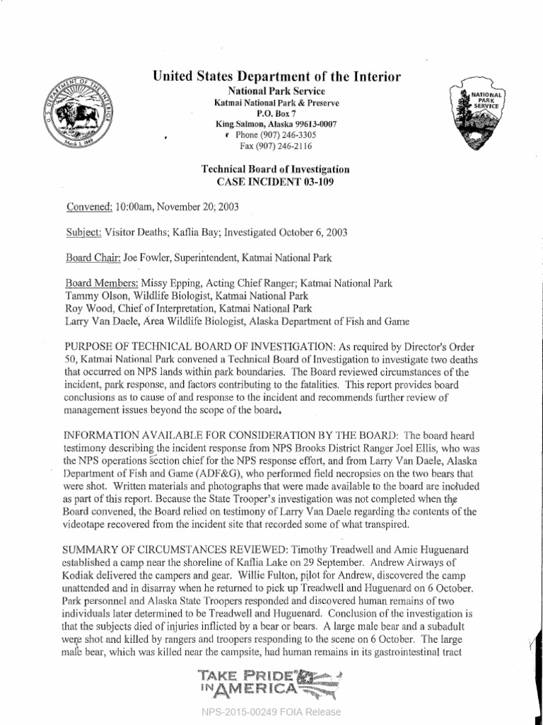 03-109 KATM Treadwell Fatality REDACTED | PDF | Travel